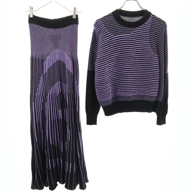 MM6 Maison Margiela エムエムシックス メゾンマルジェラ イタリア製 ボーダー柄 長袖 ニット 上下セットアップ S ブラック レディース