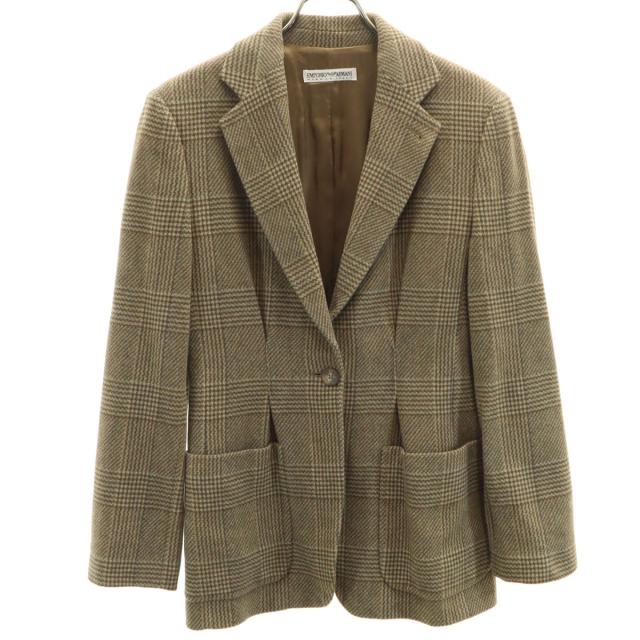 Emporio Armani エンポリオアルマーニ 90s イタリア製 カシミヤブレンド オールド チェック柄 テーラードジャケット 40 レディース