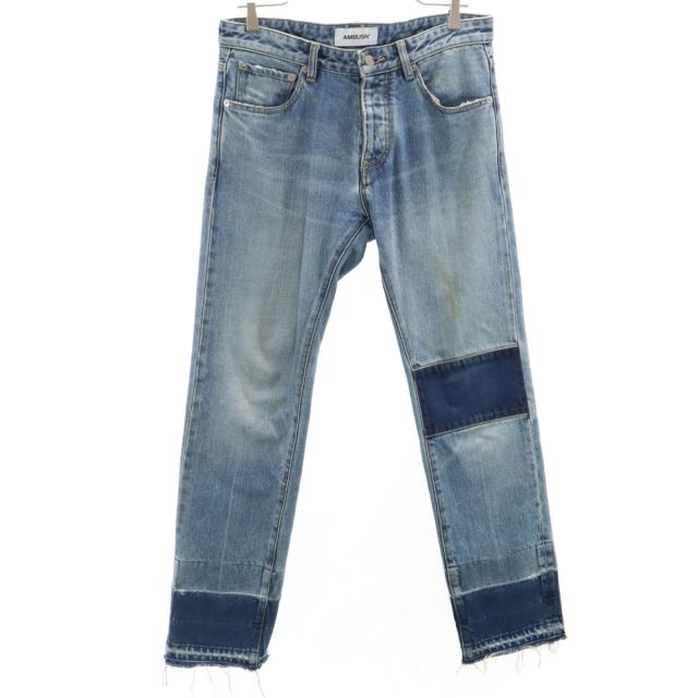 AMBUSH アンブッシュ 日本製 カットオフ加工 ストレートデニムパンツ 1 ウォッシュブルー ジーンズ メンズ