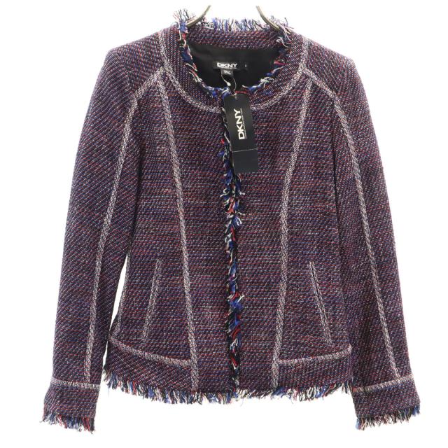 未使用 DKNY ディーケーエヌワ  ダナキャランニューヨーク ツイード ノーカラージャケット マルチ レディース
