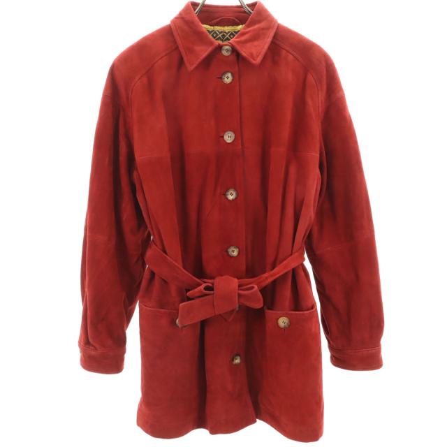 Herno ヘルノ イタリア製 レザーコート 44 レッド系 レディース