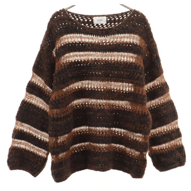 美品 CLANE クラネ ボーダー柄 長袖 シアー ニット 1 ブラウン セーター レディース