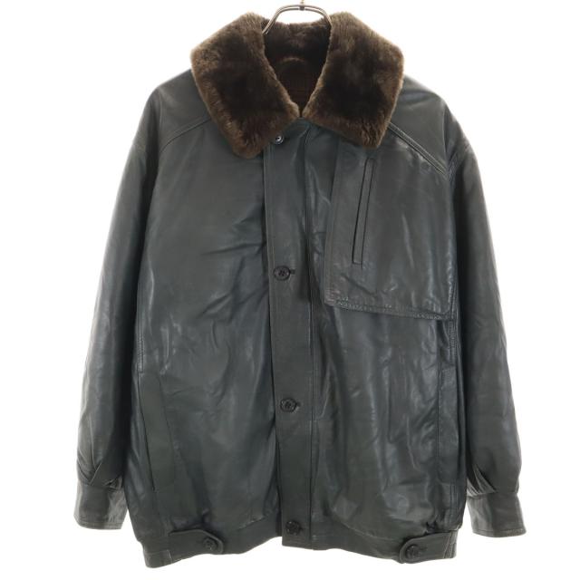 Herno ヘルノ 80s イタリア製 オールド レザージャケット 48 チャコール メンズ