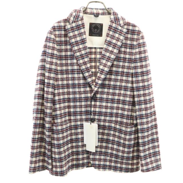 美品 T-JACKET ティージャケット チェック柄 スリムフィット テーラードジャケット XS ホワイト アンコン メンズ