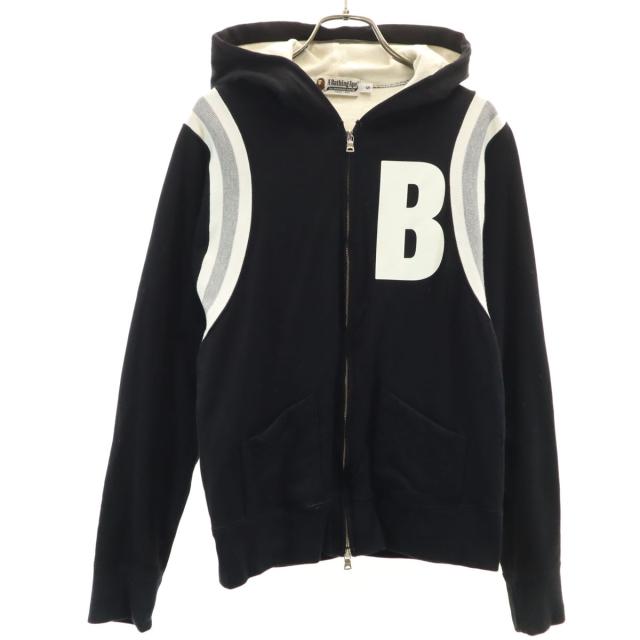 A BATHING APE アベイシングエイプ 日本製 長袖 スウェット ジップパーカー S ブラック レディース