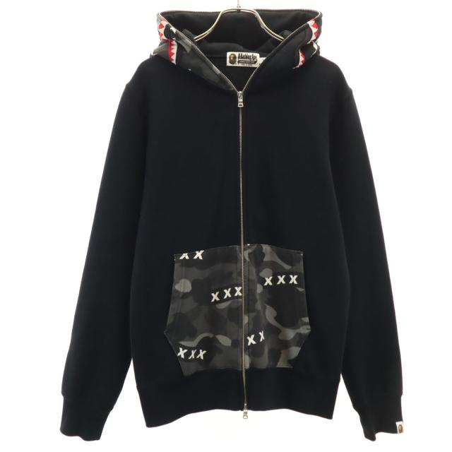 A BATHING APE アベイシングエイプ 日本製 シャーク 長袖 スウェット ジップパーカー M ブラック メンズ