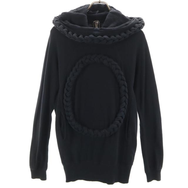 BERNHARD WILLHELM ベルンハルトウィルヘルム 日本製 長袖 縄 スウェットパーカー S ブラック プルオーバー メンズ