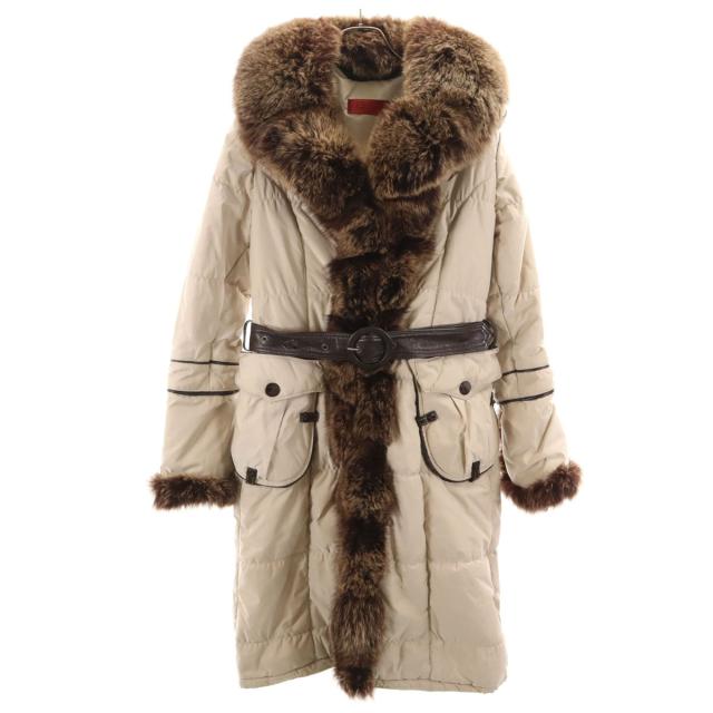 GIORGIO & MARIO イタリア製 リアルファー 中綿コート 42 ベージュ カバー付き レディース