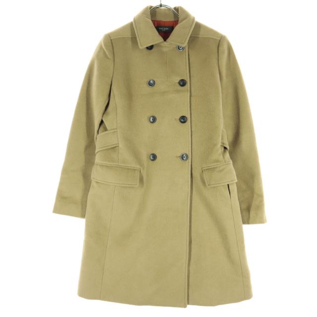 美品 PaulSmith BLACK ポールスミスブラック 長袖 ウール ダブルボタン コート 40 ブラウン系 レディース