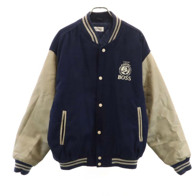 SUNTORY ORIGINAL DESIGN サントリーボス レザー切替 スタジャン ネイビー系 メンズ