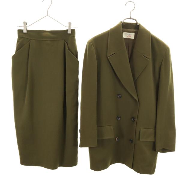 GIVENCHY Life ジバンシィライフ 90s ウール100％ オールド スカートスーツ 上下セットアップ 11号 オリーブ レディース