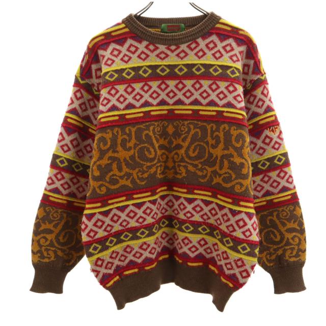 KENZO GOLF ケンゾーゴルフ 90s 日本製 オールド 総柄 長袖 セーター 4 ブラウン系 ニット メンズ