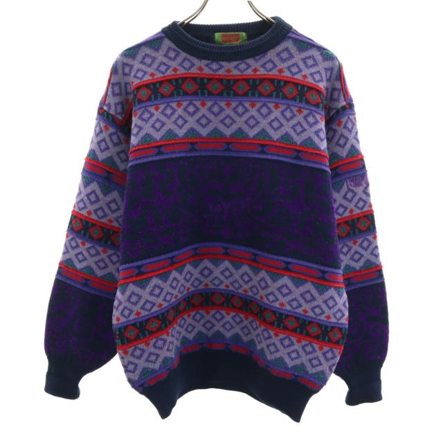 KENZO ケンゾー 90s 日本製 ウールブレンド オールド 総柄 ゴルフ 長袖 セーター 3 パープル系 ニット メンズ