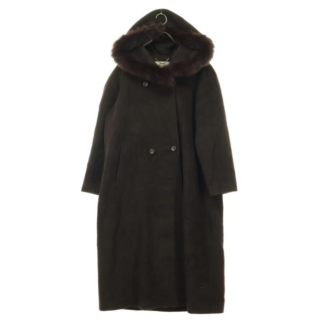 美品 Jolivielle ジョワリエ 長袖 ファーフード ウール ロングコート 11 ブラウン レディース