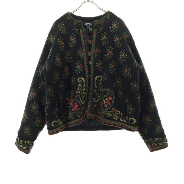 ICELANDIC DESIGN アイスランディックデザイン ウール ペイズリー柄 長袖 ノーカラー ニット カーディガン L 中綿入り レディース