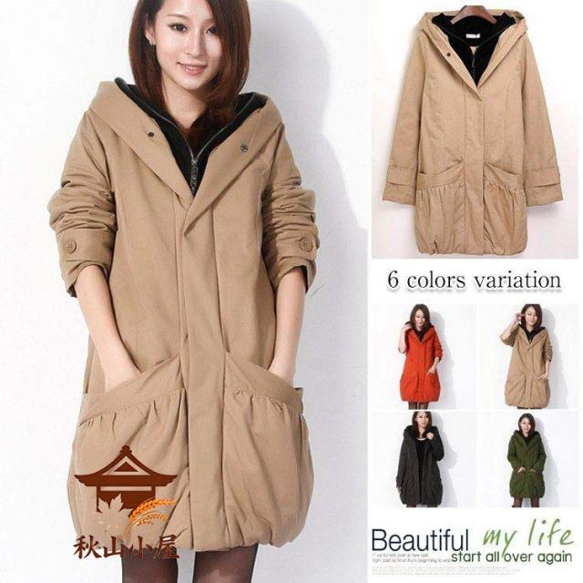 バルーンデザインダブルジップで暖か♪ビッグフード＆ポケットゆったりコート アウター