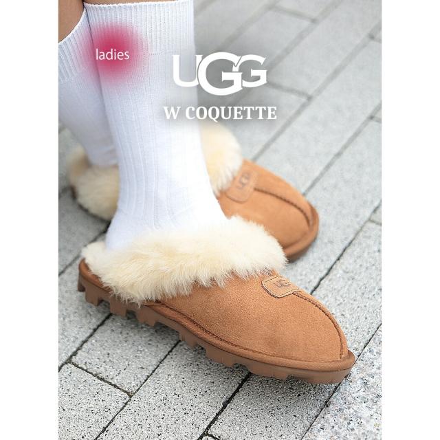 UGG W COQUETTE CHESTNUT アグ ウィメンズ サボ コケット サンダル スリッパ シューズ レディース ( ファー ベージュ 茶色 BEIGE 5125 )