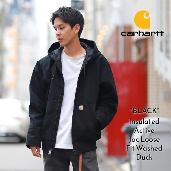 CARHARTT カーハート ジャケット フード アウター Insulated Active Jac Loose Fit Washed Duck BLACK 黒 ブラック 104050