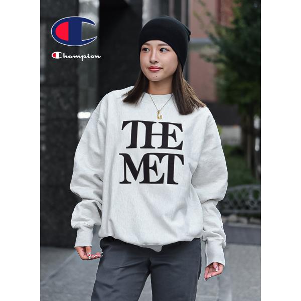 海外限定 CHAMPION チャンピオン スウェット THE MET APPLIQUED LOGO CREW SWEAT CREAM リバースウィーブ ( 日本未発売 トレーナー 12oz 厚手 )