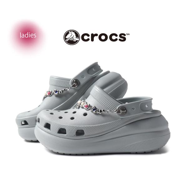 crocs クロックス 厚底 クロッグ サンダル クラシック ジュエルズ CLASSIC JEWELS CLOG MIRAGE ( シルバー チェーン グレー レディース ウィメンズ 211917-1NM )