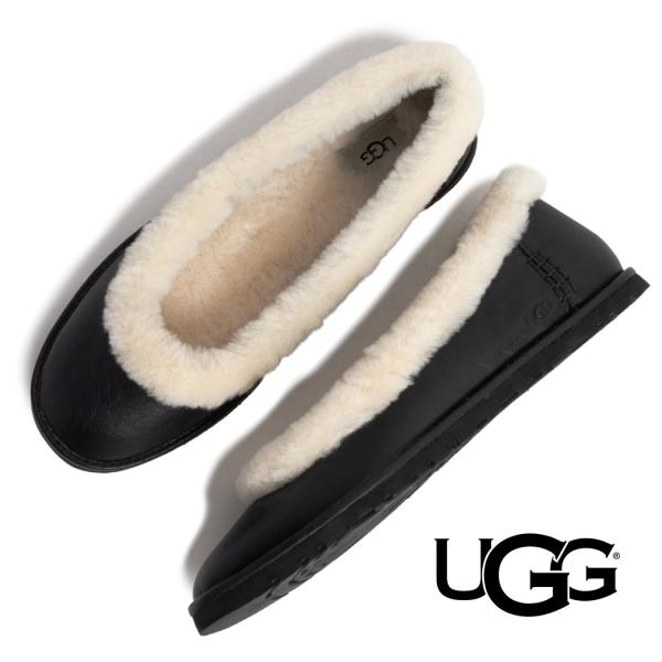 UGG アグ ゾラ レザー バレエ フラット パンプス ボア ローファー ZORA LEATHER BALLET FLAT BLACK ( ブラック 黒 レディース バレエシューズ 1178450 )