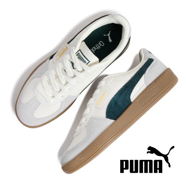 PUMA プーマ パレルモ レザー スニーカー PALERMO LTH WARM WHITE/GREEN TERRAIN サッカー ローテク ホワイト 白 グリーン レディース 396464-22