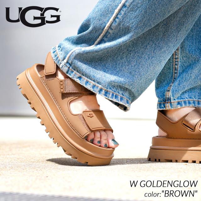 UGG W GOLDENGLOW BROWN アグ ウィメンズ ゴールデングロウ  サンダル スライド レディース ( 茶 ブラウン 厚底  ストラップ 1152685 )