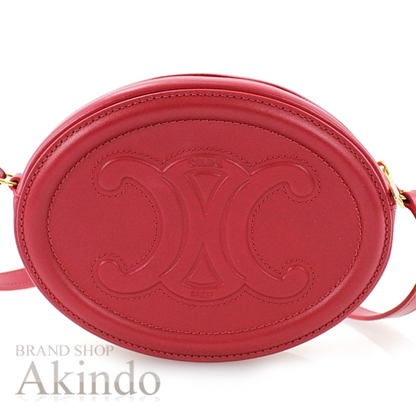 【新品】セリーヌ ショルダーバッグ トリオンフ クロスボディ オーバルパース キュイル レッド 赤 レザー 10I703DPQ.27ED CELINE