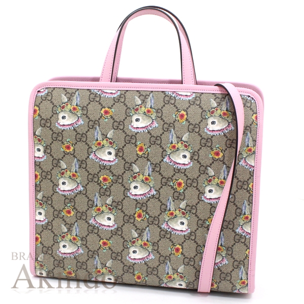 【新品】グッチ × ヒグチヨウコ 2Wayバッグ GG スプリーム ハンドバッグ キャット ショルダーバッグ ピンク 630542 GUCCI トートバッグ レディース 限定 鞄 カバン ブランド プレゼント