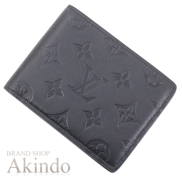 【未使用】ルイヴィトン 二つ折り財布 札入れ カードケース ポルトフォイユ・ミュルティプル モノグラム シャドウ レザー 本革 小銭入れ無し カード入れ ブラック 黒 メンズ M62901 LOUIS VUITTON