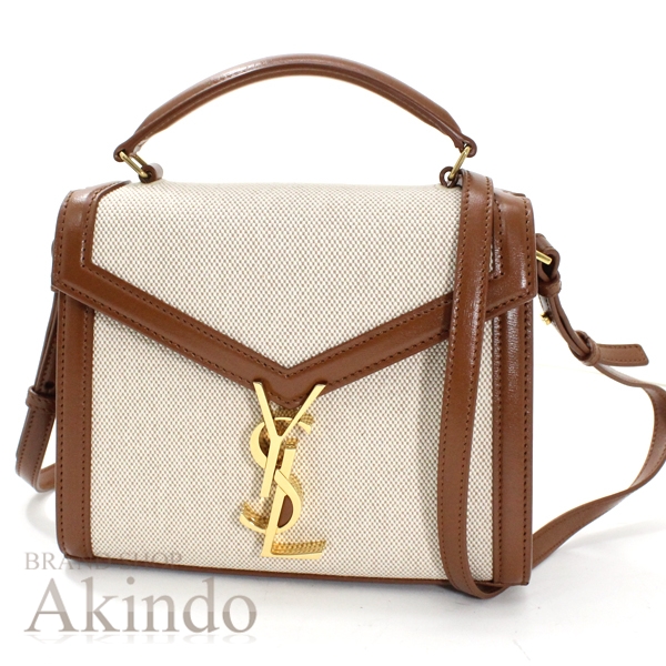 【新品・未使用】サンローラン カサンドラ ミニ トップハンドルバッグ 2WAY ショルダーバッグ YSLロゴ レディース キャンバス ブラウン 茶 ゴールド金具 Saint Laurent オシャレ 便利 ブランド 定番 人気 プレゼント ギフト