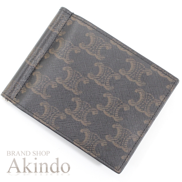 セリーヌ 二つ折り財布 マネークリップ付き CELINE トリオンフ ブラック 札入れ カード入れ メンズ サイフ 10J792BZR.38SI ビジネス スリム シンプル ブランド プレゼント