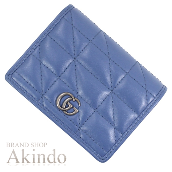 【新品・未使用】グッチ 二つ折り財布 コンパクトウォレット GGマーモント スモール ウォレット メンズ レディース ブルー 466492 レザー 本革 GUCCI 便利 ブランド 定番 人気 プレゼント ギフト小銭入れ ケース カードケース