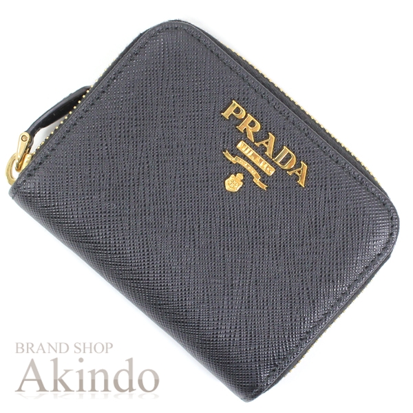 【新品】プラダ 小銭入れ ケース ラウンドファスナー 黒 ブラック サフィアーノ メンズ レディース PRADA 1MM268 パース ゴールド金具 レザー 本革 ミニ財布 カードケース コンパクト ミニ ウォレット ブランド プレゼント