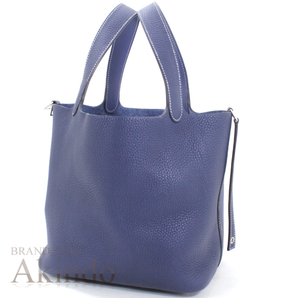 【新品同様】エルメス ハンドバッグ ピコタンロックカザックMM 22 ブルーサフィール x ブルーブライトン シルバー金具 トリヨンクレマンス Z刻印 HERMES トートバッグ メンズ レディース カバン