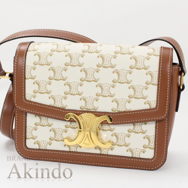 【新品同様】セリーヌ ショルダーバッグ ティーン トリオンフ 白 ホワイト 188882BZ4.01BC CELINE バッグ CELINE BAG 斜め掛け 肩掛け ブランド カーフレザー レディース トリオンフ セリーヌ