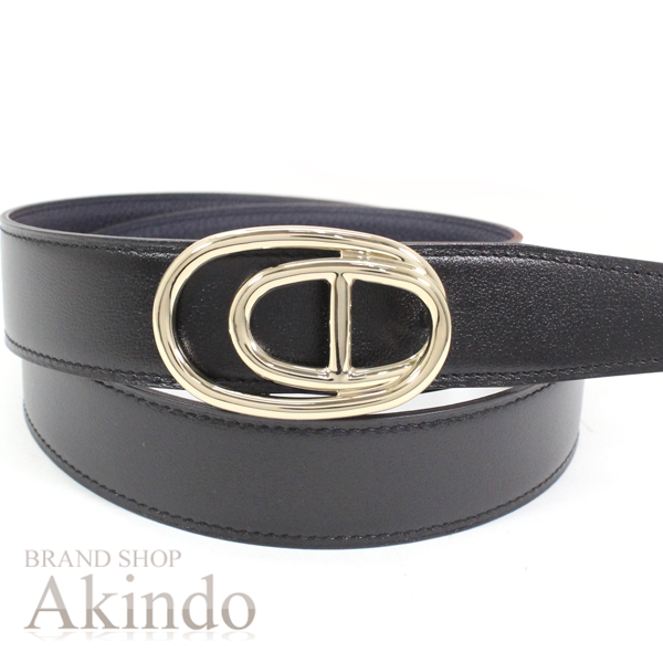 【新品】エルメス ベルト オデッセイ シェーヌダンクル 3cm 80cm メンズ 黒 ブラック ネイビー HERMES カーフ トゴ レザー メンズ ファッション 箱 HERMES おしゃれ