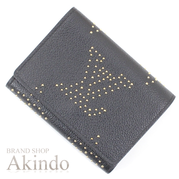 【新品・未使用】ルイヴィトン三つ折り財布 ポルトフォイユ ヴィクトリーヌ モノグラム アンプラント スタッズ レザー 本革 M82105 ブラック黒 レディース LOUIS VUITTON コンパクト ビトン ブランド ギフト プレゼント ケース 小銭入れ 3つ折り