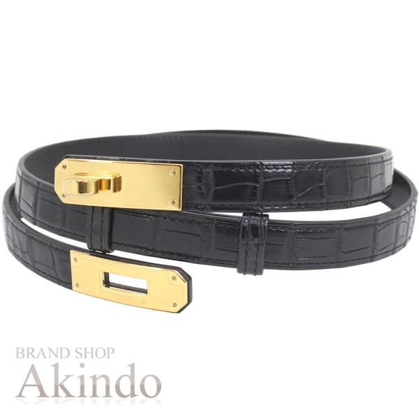 【新品】エルメス ベルト ケリーベルト 18 アリゲーター ゴールド金具 黒 ブラック レザー レディース ファッションアイテム アクセント 箱 HERMES おしゃれ ブランド