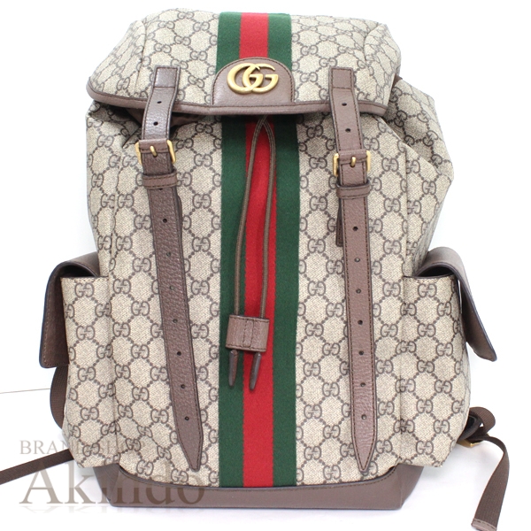 【新品同様】グッチ バックパック オフディア GG スプリーム キャンバス A4 GUCCI ブラウン シェリーライン 緑赤 リュックサック メンズ 598140 スポーツ ストリート 軽量 クール エレガント ファッション オシャレ 人気 プレゼント ギフト