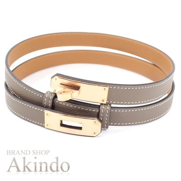 【新品】エルメス ケリーベルト 18 エプソン ピンクゴールド金具 エトゥープ ベルト レザー レディース ファッションアイテム アクセント 箱 HERMES おしゃれ