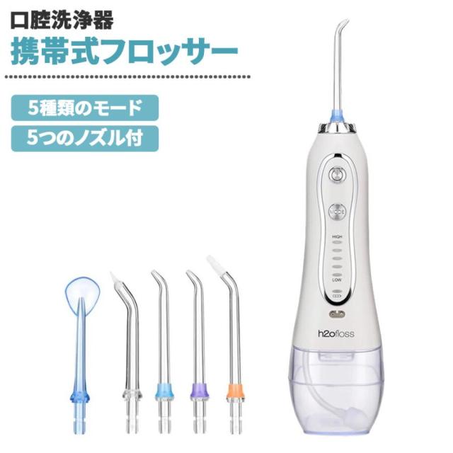 口腔洗浄器 ホワイト ジェットウォッシャー 5つのノズル 5モード搭載 充電式 コードレス h2ofloss HF-2 1年保証