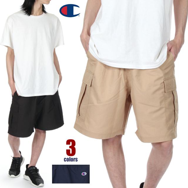 チャンピオン ハーフパンツ メンズ レディース キッズ CHAMPION ショーツ 25SS アクションスタイル カーゴパンツ ショートパンツ カーゴショーツ ひざ下 長め 大きいサイズ オーバーサイズ ゆったり ストリート スポーツ ゴルフ 部屋着 ブランド 黒 ベージュ M L XL C3-B507