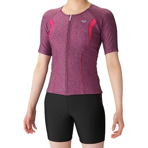 アリーナ ARENA すらっとセパ  大きめカラースナップ付きフルジップ袖有りセパレーツ（大きいサイズ/差し込みパッド） レディース フィットネス水着 LAR-3242WE-MPPK