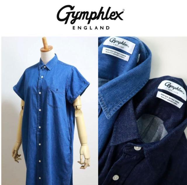 【SALE30%OFF】2025春夏新作 GYMPHLEX ジムフレッックス  6oz ライトデニム 半袖ワンピース シャツドレス  #GY-B0243 SDM レディース