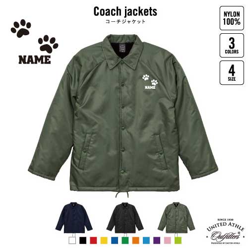 足跡1  名入れボア裏地付きコーチジャケット 左胸ワンポイントミリタリー アメカジ ブラック ネイビー カーキ ストリート ブルゾン アウター 猫　ネコ　ねこ　キャット　肉球