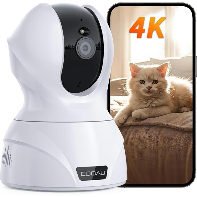 【臨場感溢れる800万画素・5GWIFI対応】COOAU ペットカメラ iphone対応 見守りカメラ 8MP 監視カメラ 防犯カメラ Wi-Fi/有線LAN対応 夜間暗視 360°PTZ機能 ...