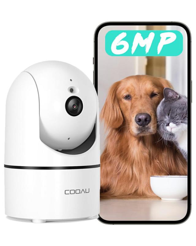 【進化600万画素・5GWi-Fi対応】COOAU ペットカメラ 見守りカメラ スマホ対応 可復元自動追尾 防犯カメラ 室内 高精度AI検知 12m暗視機能 監視カメラ iphone対応 留守 ...