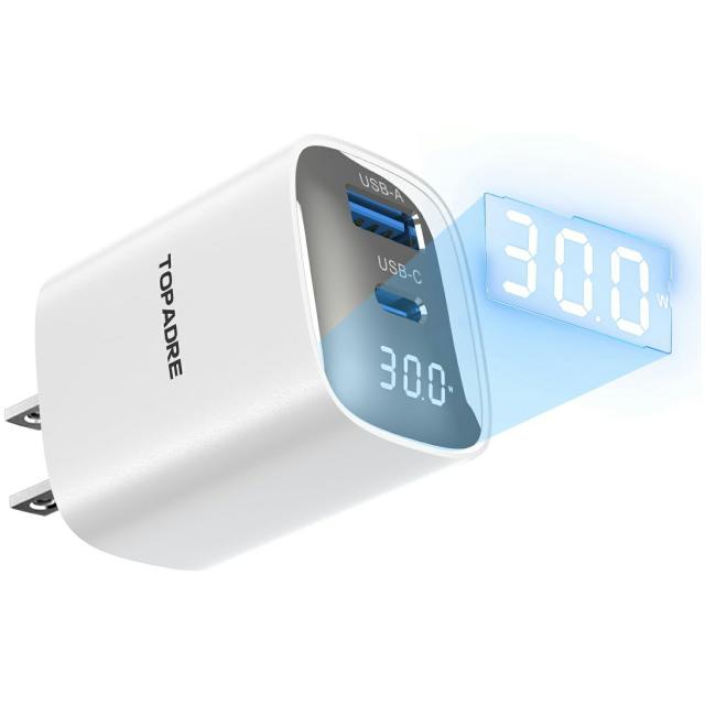 30W 急速充電器 Type C ディスプレイ搭載 PD充電器 2ポート (USB-C&USB-A)【GaN採用 小型 PD/PPS/QC4 ...