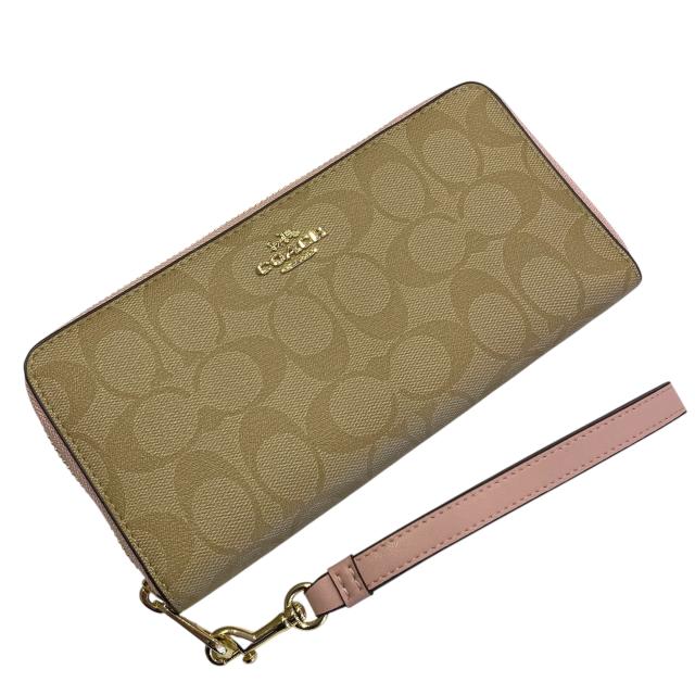コーチ COACH 長財布 レディース  シグネチャー  ラウンドファスナー ライトカーキ×ペチュニア C4452 ブランド アウトレット 店頭展示品 感謝セール